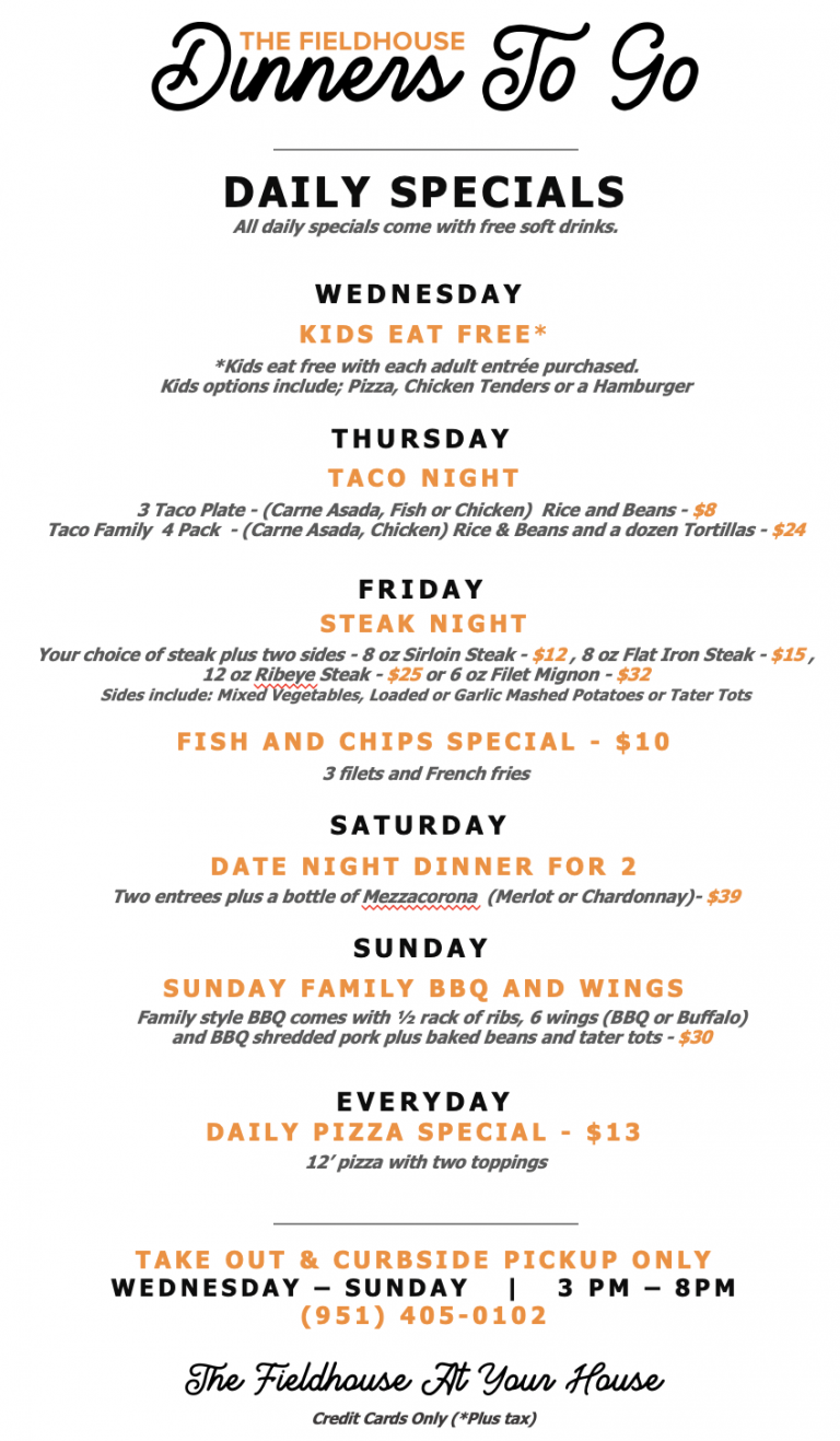 FieldHouse Daily Specials - The FieldHouse Restaurant & Bar