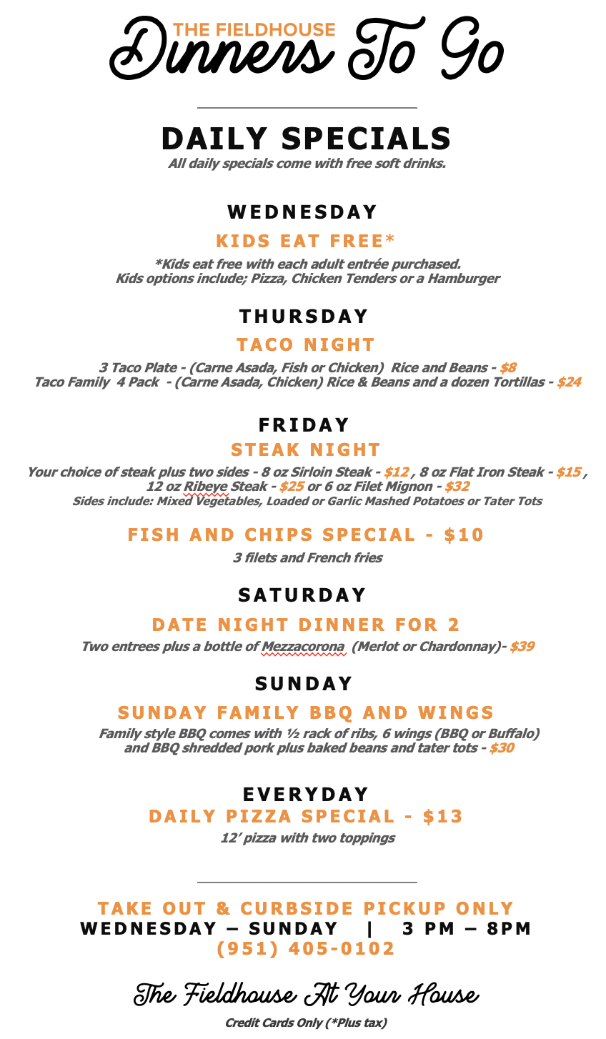 FieldHouse Daily Specials - The FieldHouse Restaurant & Bar